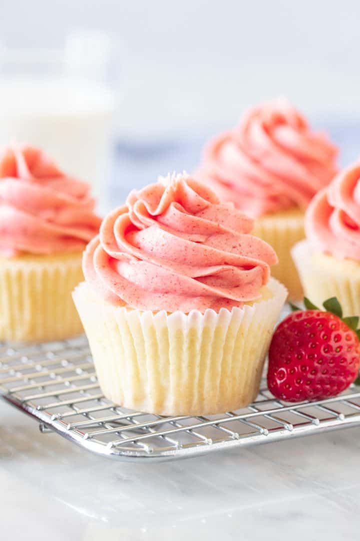Vanilla Cupcakes with Fresh Strawberry Buttercream - Just so Tasty