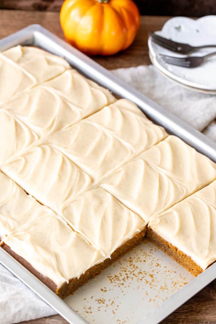 Pumpkin Bars with Cinnamon Cream Cheese Frosting - Just so Tasty